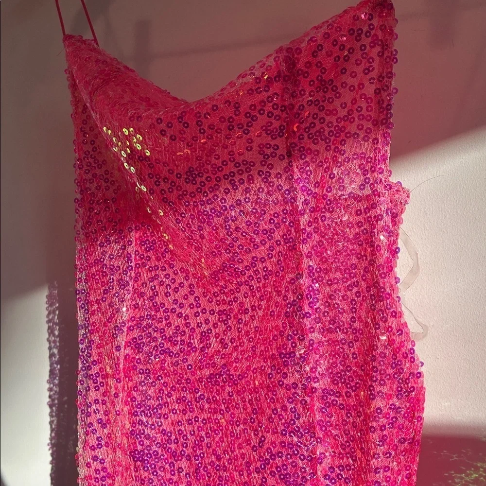 new pink | Dresses | New Pink Dolls Kill Pink Sequin Drape Neck Mini ...